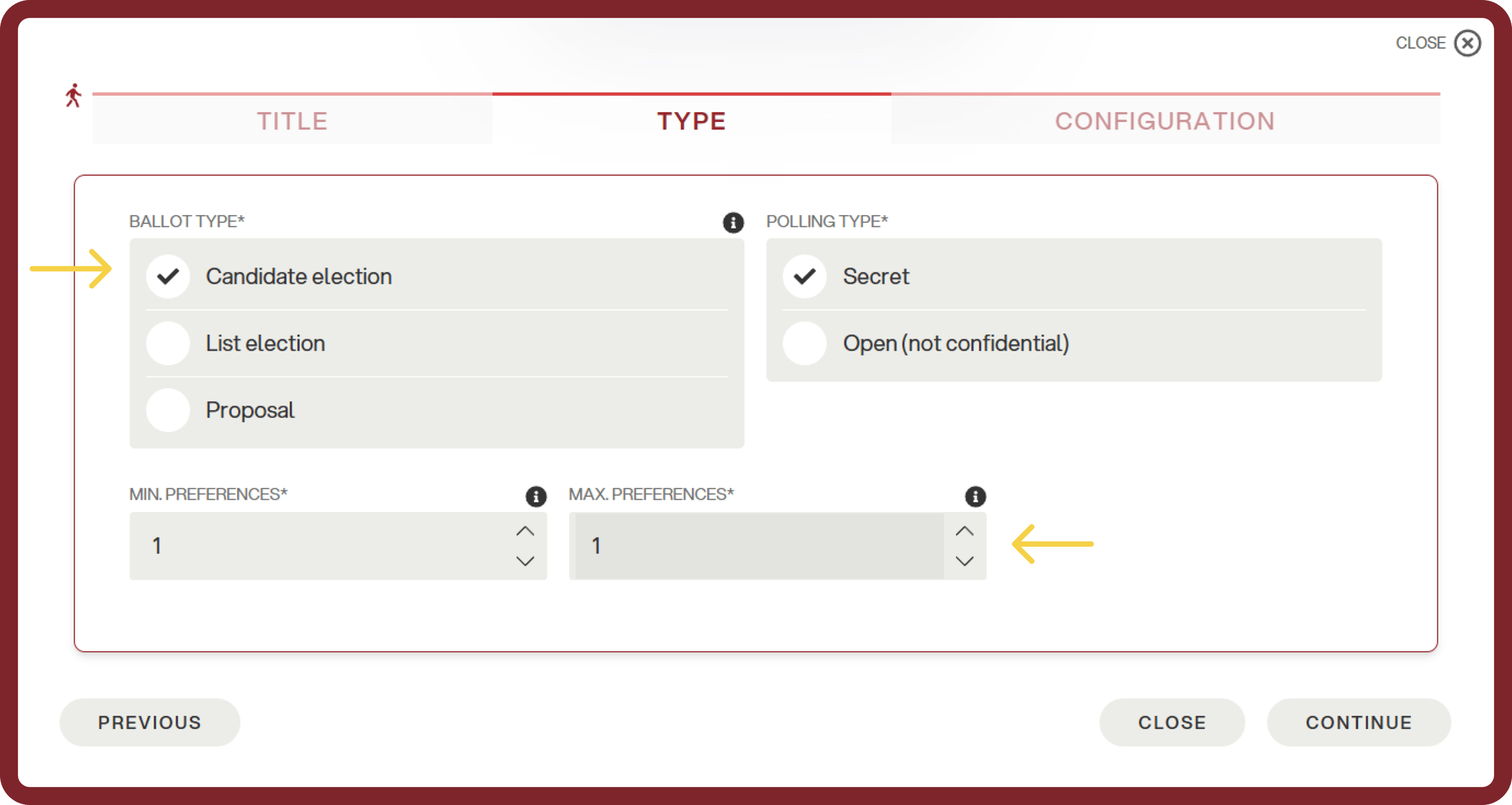 Ballot types and their configurations